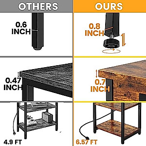 End Tables Set of 2 with Charging Station and USB Ports, 3-Tier Narrow Side Table Bedside Table with Power Outlets for Small Space Living Room Bedroom, Nightstands with Storage Shelves, Rustic Brown