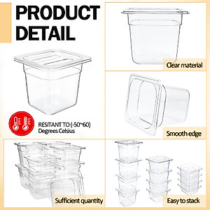 Tioncy 12 Pcs Clear Food Pans with Lids Salad Bar Containers Plastic Pan Salad Bar Containers Commercial Food Storage Transparent Hotel Pans for Vegetables Fruits Beans Corns 2.5'' 4'' 6'' Deep