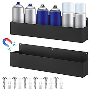 Gisafai 2 Pcs Magnetic Aerosol Spray Can Holder Heavy Duty Magnet Toolbox Bottle Holder Easy Install Spray Can Organizer Wall Mounted Spray Bottle Rack for Garage (Black,16.54 x 3.15 x 4.33 Inch)