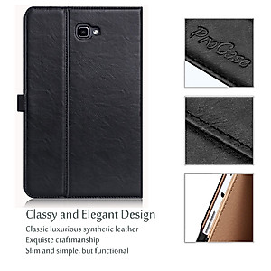 ProCase Leather Case for Galaxy Tab A 10.1-inch 2016 (SM-T580 T585 T587), Stand Folio Cover for Galaxy Tab A 10.1" Tablet (NO S Pen Version) with Multiple Viewing Angles Card Pocket -Black
