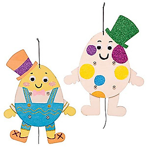 Baker Ross AT446 Easter Egg Man Wooden Puppet Kits - Pack of 4, Story Telling, Woodcraft Painting for Kids, Great for Art Parties, Schools and Festive Crafting Activities