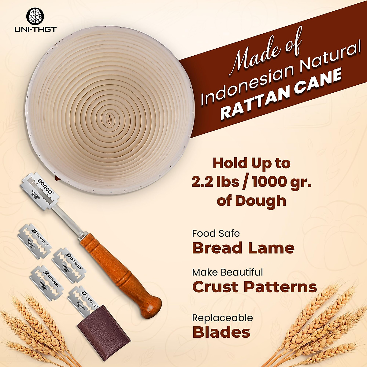 UNI-THGT Banneton Bread Proofing Basket Set - 9 & 10 Inch Sourdough Proofing Basket - Round And Oval Bread Bowls For Rising And Baking - Rattan Bread Banneton With Baking Accessories