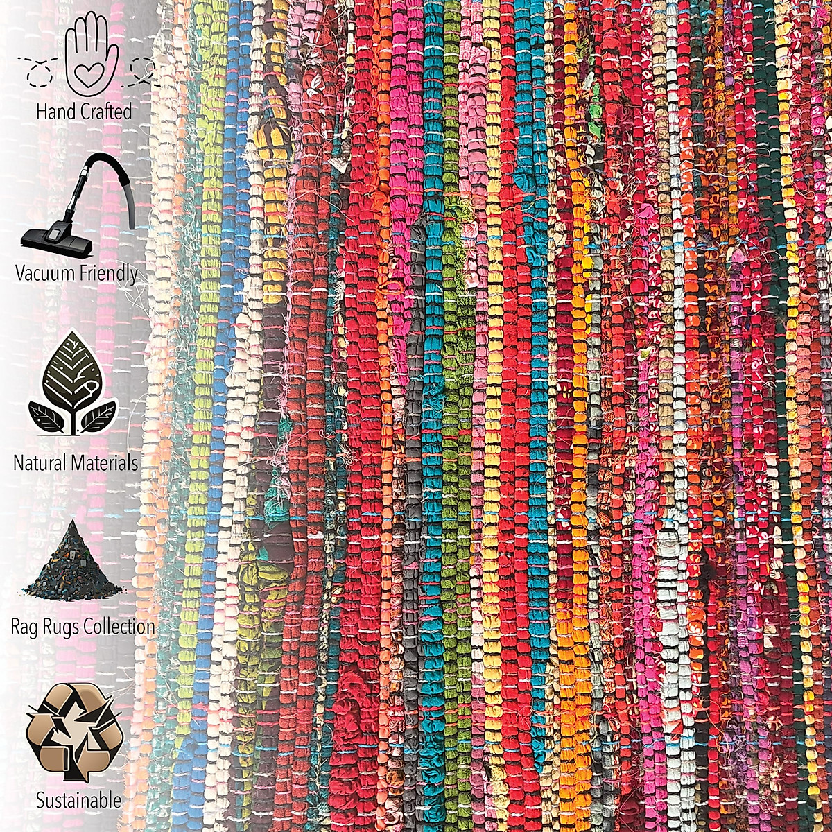 Chardin home - Eco Friendly 100% Recycled Cotton Colorful Chindi Area Rug – 5’x7’, Multi