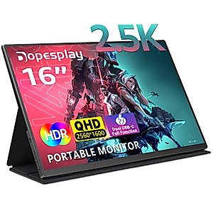 2.5K Portable Monitor for Laptop16 Inch 2560 * 1600 100% sRGB Comupter Gaming Display with HDR USB C HDMI, Ideal for Travel, Second, Extend Screen