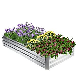 iPower Galvanized Raised Garden Bed Kit Adjustable Size Thickened Metal Planter Box Outdoor for Flowers Vegetables and Herb, 8x4x1ft, 8 x 4ft, Silver