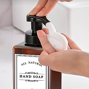 Foaming Soap Dispenser, 2 Pack Plastic Refillable Foaming Hand Soap Dispenser with 10 Pcs Waterproof Labels, 450ml (15oz) Foam Pump Bottle for Bathroom and Kitchen (Amber)