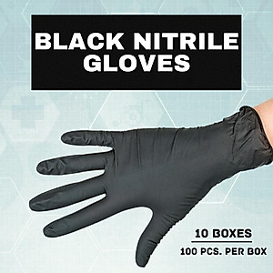 PSBM Industrial Nitrile Extra Thick Disposable Gloves, 1000 Pack, Size X-Small, Black, Textured Fingertips, Latex Free & Powder Free Multi-Use Gloves