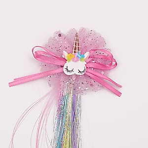 Little World Hair Clips for Girls, 6 Pcs Rainbow Hair Extensions, Unicorn Hair Clips for Girls Toddler Kids Ponytails, Hand-made Cute Glitter Hair Accessories