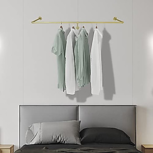 GDAE10 Clothes Rack,Gold Industrial Pipe Wall Mounted Garment Rack Space-Saving Heavy Duty Hanging Clothes Rack Detachable Garment Bar Multi-Purpose Hanging Rod for Closet Storage