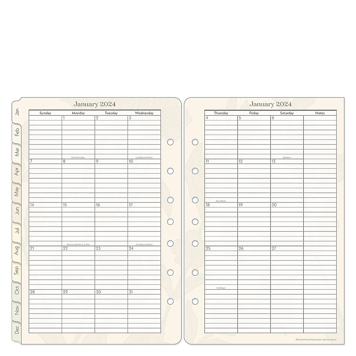 FranklinCovey - Serenity One Page Per Day Ring-Bound Planner (Classic, Jan 2024 - Dec 2024)