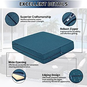 PureFit Waterproof Outdoor Cushion Covers Replacement for Patio Furniture Chair Seat Cushion Covers 24x22 inch for Outdoor Furniture Garden Backyard with Zipper, 4 Pack SLIPCOVERS ONLY, Teal