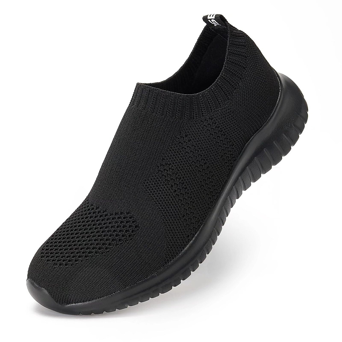 konhill Women's Walking Tennis Shoes - Lightweight Athletic Casual Gym Slip on Sneakers 7.5 Wide US A/All Black,38