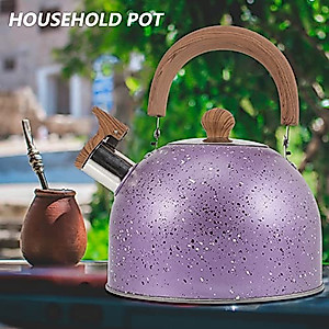 Luxshiny Stovetop Tea Kettle Whistling Teapot Stainless Steel Water Kettle with Wood Handle Locking Spout Cover Camping Serving Kettle for Gas Induction Electric Stovetops 2L- Purple