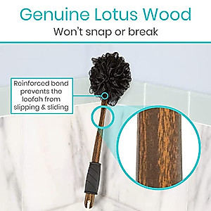 Loofah Back Scrubber by Vive - Long Handled Exfoliating Bath & Shower Body Brush Luffa Sponge On a Stick w/String for Hook - Men & Women (Loofah Brush Dark Wood)