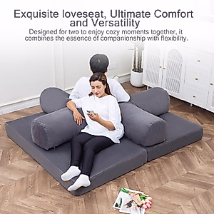 COMAX Folding Sofa Bed, Convertible Sofa Queen Floor Couch with L-Shaped Armrests, Foldable Futon Chair Bed Sleeper Mattress Fold Out Comfy Lounge for Living Room Bedroom, Dark Grey