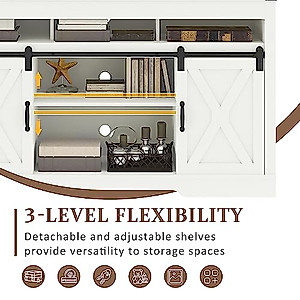FansaFurn Farmhouse White Stand for TVs up to 65+ Inch Tall Entertainment Center with Sliding Barn Door, Console Storage Cabinet for Bedroom, Living Room…
