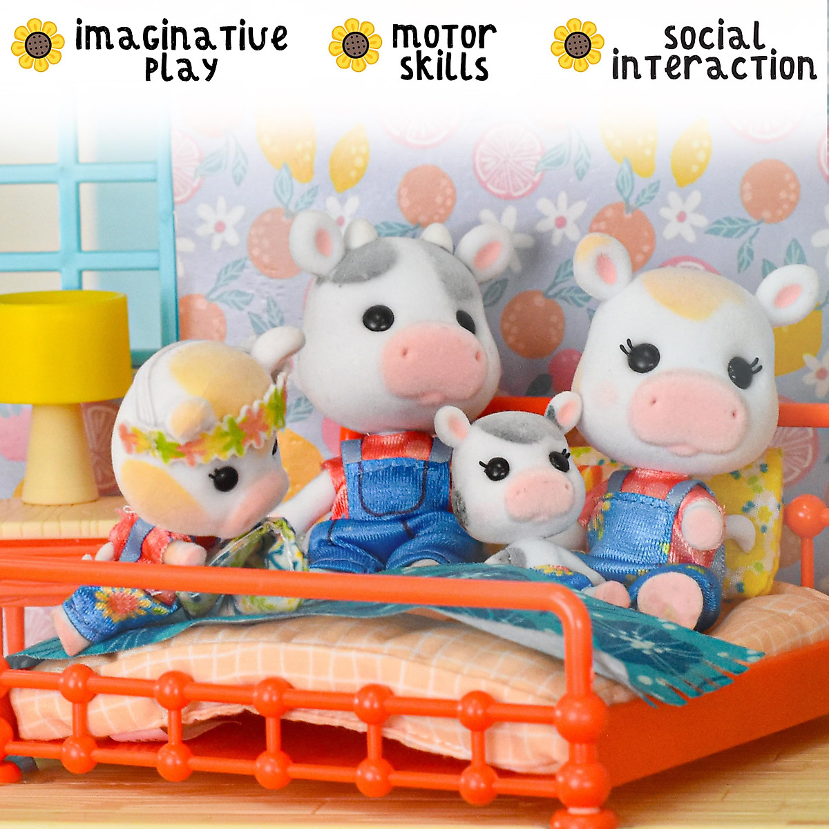 Honey Bee Acres The Cloverberrys Cow Family, 4 Miniature Doll Figures, Small