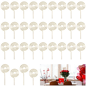 Tucnoeu 50pcs Short Flower Card Holder Stick 7.8inch Wire Floral Card Holder Picks,Gold Round Photo Card Holder,Floral Pick Card Holder,ofr Wedding Party Birthday Office (gold)