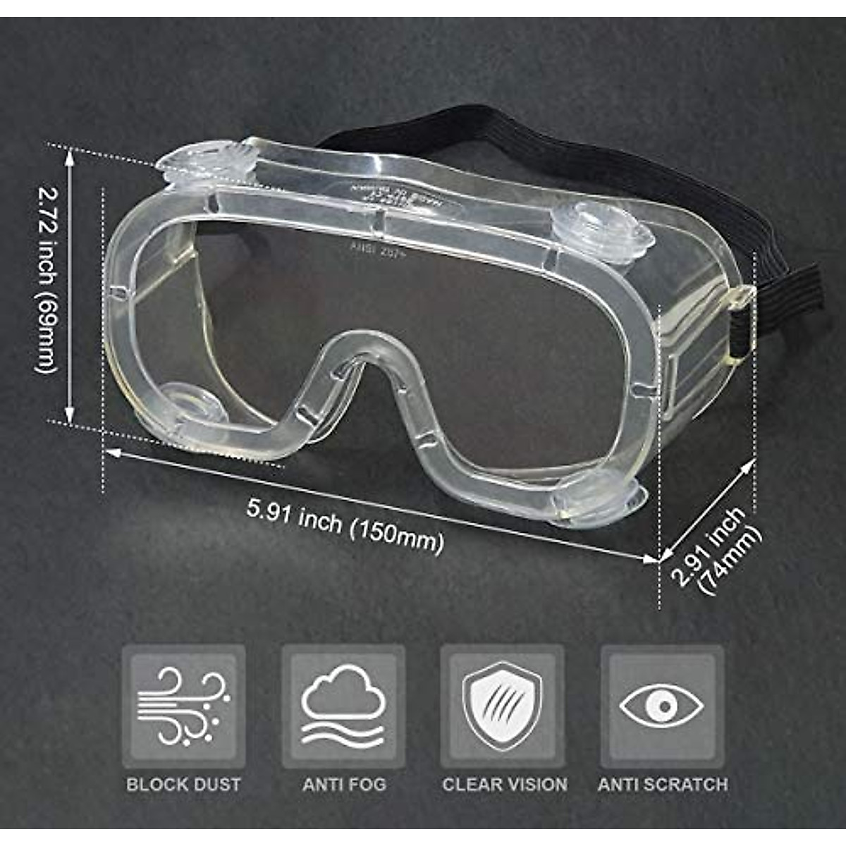 XII WY Anti-fog Protective lab Safety Goggles Anti Scratch Eye Safety Over Glasses Construction Work Goggles