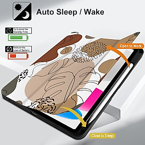TWOLSKOO for New iPad 10th Generation Case 10.9 inch 2022, [Built-in Pencil Holder, Support Auto Sleep/Wake] Trifold Stand Protective Rubberized Back Cover, Geometric Shapes