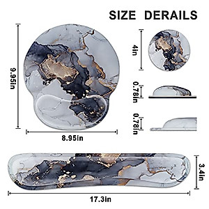 Keyboard Wrist Rest and Mouse Pad Wrist Support, Ergonomic Gel Memory Foam Keyboard Set with Non-Slip Rubber Base for Gaming and Office Easy Typing and Pain Relief, Gold Ink Marble