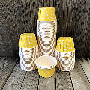 Bulk MINI Candy Nut Paper Cups - Mini Baking Liners - Yellow White Polka Dot - 100 Pack