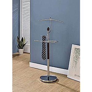 Pilaster Designs Modern Franky Suit & Tie Valet Stand Clothing Rack, Chrome Metal & Walnut Wood