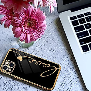 LAPOPNUT Compatible with iPhone 13 Case,Cute Love Heart Design for Women Girls, Luxury Plating Bumper with Camera Lens Protection Cover Shockproof Phone Case for iPhone 13 6.1 inches Black