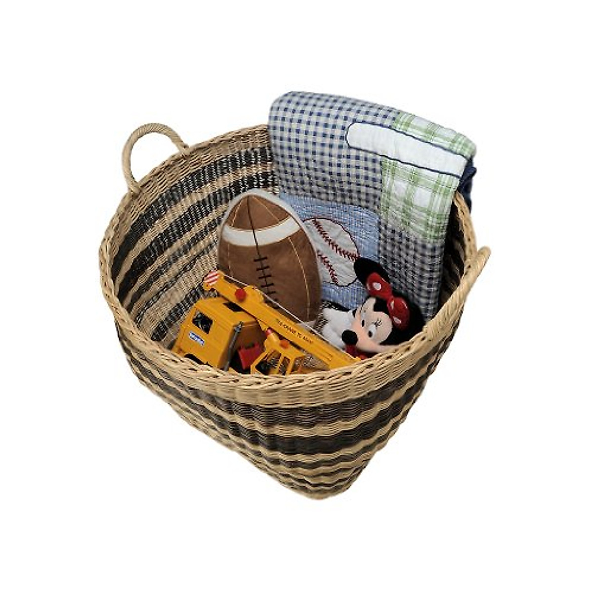 KOUBOO 1060042 Large Striped Wicker Storage Basket, 26.5" x 26.5" x 27.5", Beige/Black