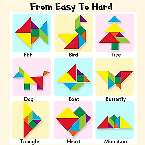 BEESTECH Wooden Tangram Puzzle Book, Travel Games for Kids in Car, Plane or Take Out for Restaurant, Educational Learning Puzzles Toys, On The Go Toys for Kids, Boys, Girls 3,4,5,6,7,8 Years Old