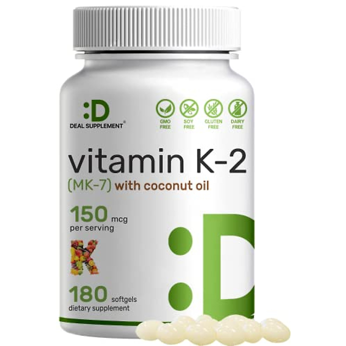 Vitamin K2 MK-7 with Virgin Coconut Oil, 180 Softgels - Vitamin K2 as Menaquinone-7 150 mcg | Advanced Vitamin K Supplement - Promotes Bone Health, Non-GMO, No Gluten