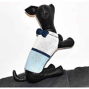 Tiny Dog Sweater Small Boy Teacup Dog Clothes Male Yorkie Chihuahua Clothing Mini Shih Tzu Outfit Pug Male - Knitted Puppy Costume with Ribbon Blue White (XXXS)