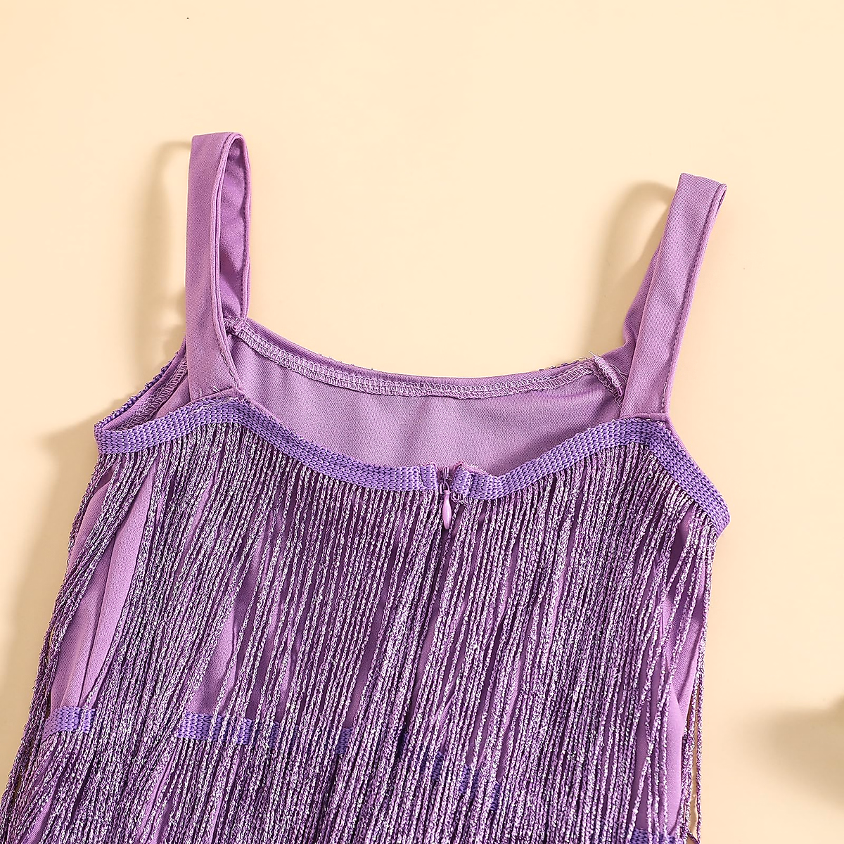 Kids Sequin Fringe Dress Sparkling Tassel Sleeveless Dress Little Girls Dance Wear Party Latin Dance Dress 1-6T (Purple, 5-6 Years)