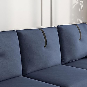 Tornama 80" L Shaped Sectional Sofas 3 Seater Couch with Reversible Ottoman Modern Linen Fabric Small Sectional Couch for Living Room, Apartment, Small Space, Blue