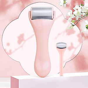 Ice Roller for Face and Eye 2 Pcs,Face Roller Skin Care for Puffiness,Migraine,Pain Relief,Eye Roller For Puffy Eyes Dark Circles,Stainless Steel Facial Roller (Pink)