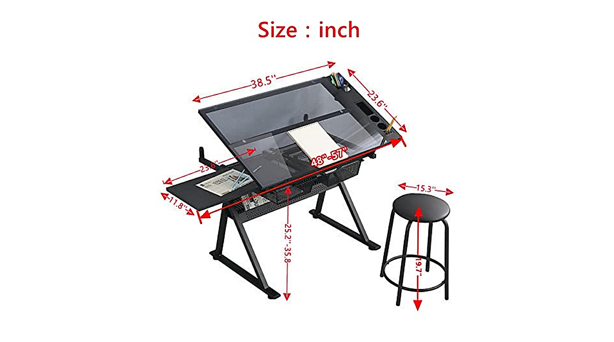 Gynsseh Glass Drafting Table - Adjustable Art & Drafting Desk