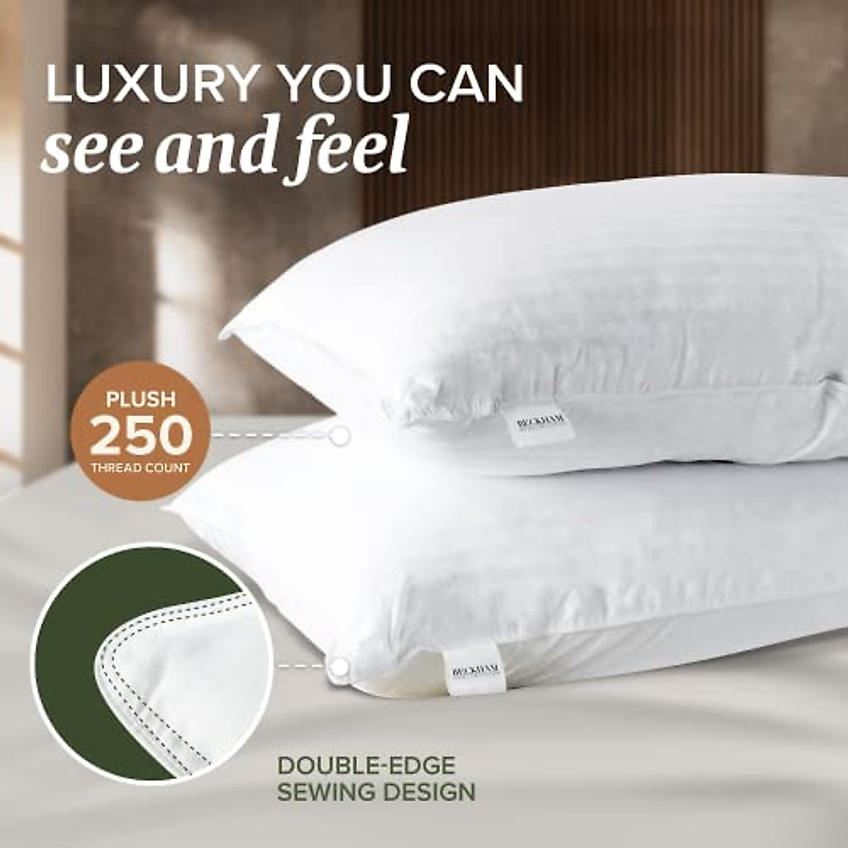 Beckham Hotel Collection King Size Firm Down Alternative Bed Pillows Set of 2 - Cooling Foam Pillow for Back, Stomach or Side Sleepers