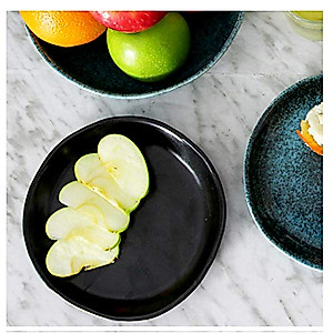 roro Ceramic Stoneware Hand-Molded Modern Uneven Minamalist Matte Black Appetizer Plate Set of 2