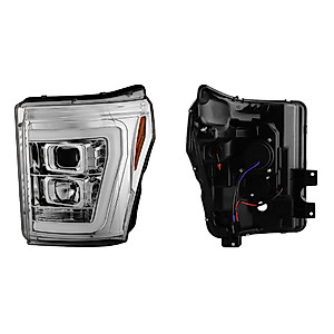 AKKON - For 2011-2016 Ford F250 F350 F450 F550 Superduty LED Tube Chrome Projector Headlights Driver+Passenger Pair