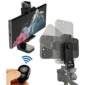 KobraTech Cell Phone Tripod Mount Adapter with Bluetooth Remote | Fits Any Size Smartphone Including iPhone 14 Plus, Pro Max, S23 Ultra and More | iPhone Tripod Mount Holder with Built-in Cold Shoe