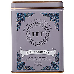 Harney & Sons Caffeinated Tea Tin Sachets, Black Currant, 20 Count