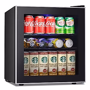 Havato Mini Fridge-80Can Beverage Refrigerator Soda or Beer, Independent Transparent Glass Small Drink Dispenser For Home and Bar, Beverage Refrigerator Electronic Temperature Control,2.4cu.Ft,Black