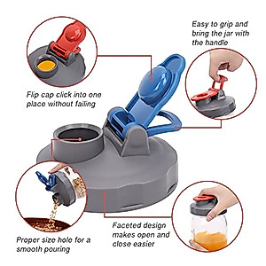 4 Pack Flip Cap Mason Jar Lids with Pour Spout and Leak-proof Airtight Seal for Drinking Salad Dressing - Wide Mouth