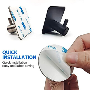 Panlogee 304 Stainless Adhesive Hooks ,Waterproof Adhesive Holder for Cloth，Towel,Bathroom,Kitchen(4pack) (Square-Shape Black)