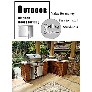 Outdoor Kitchen Doors, 31W x 24H Inch, BBQ Door Stainless Steel Wall Construction Vertical, Outdoor Kitchen Door for BBQ Island, Grilling Station, Outside Cabinet
