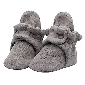 Zutano Unisex Cozie Fleece Baby Booties with Grippers, Baby Essentials, Gray, 18 Months