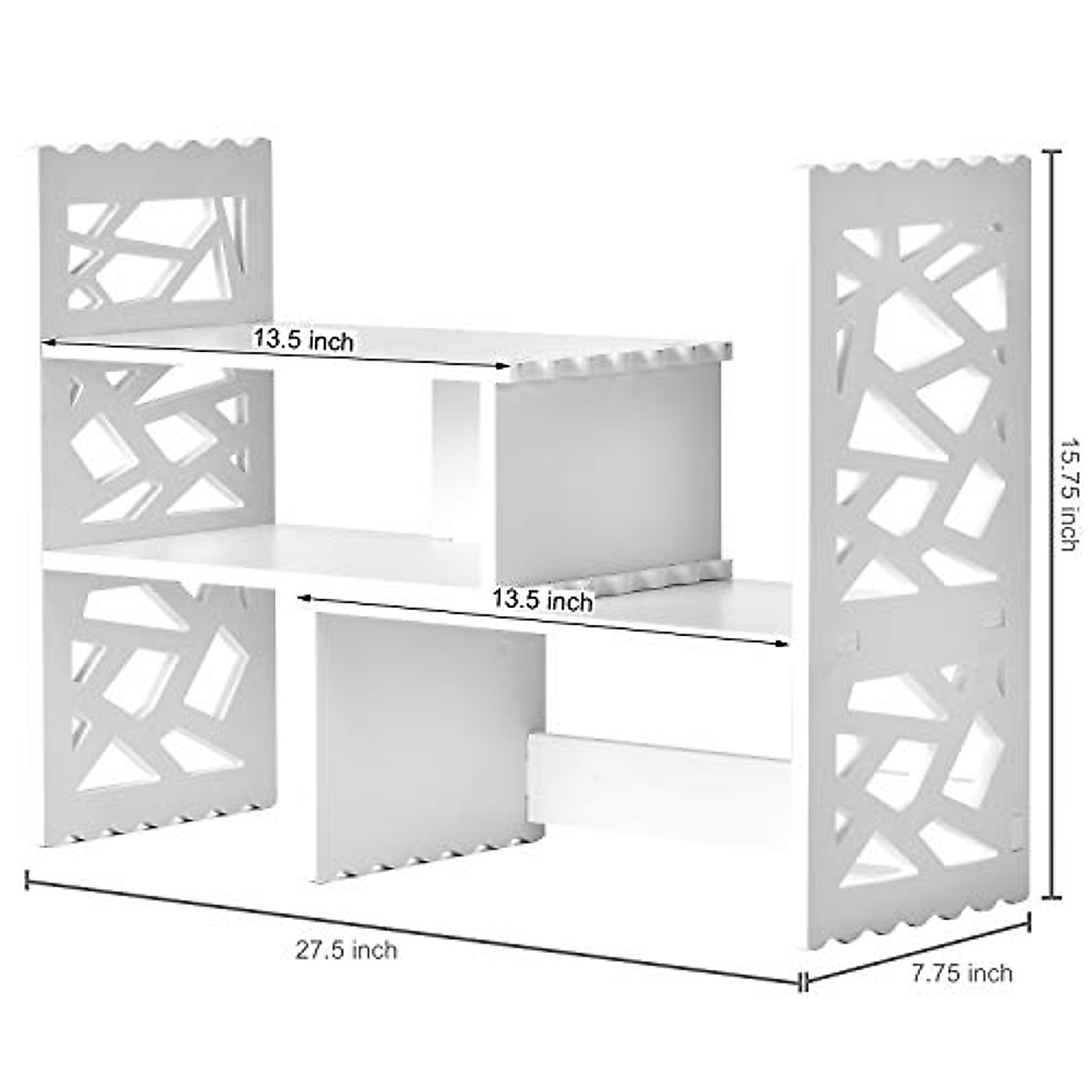 MyGift White Expandable Desktop Bookshelf Organizer with 5 Display Shelves, Small Stationery Storage Shelf Unit, College Dorm Desk Book Organizer