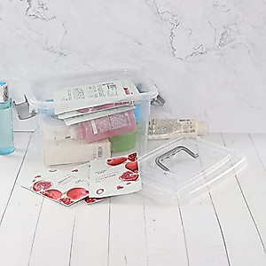 Pekky 5.5 Quart Plastic Latching Storage Bin with Handle, 6 Packs Small Stackable Container Box