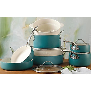 Bloomhouse - Oprah's Favorite Things - 12 Piece Aluminum Pots and Pans Cookware Set w/Non-toxic Ceramic Non-stick, Ceramic Steamer Insert, & 12 Protective Care Bags - Agave Blue