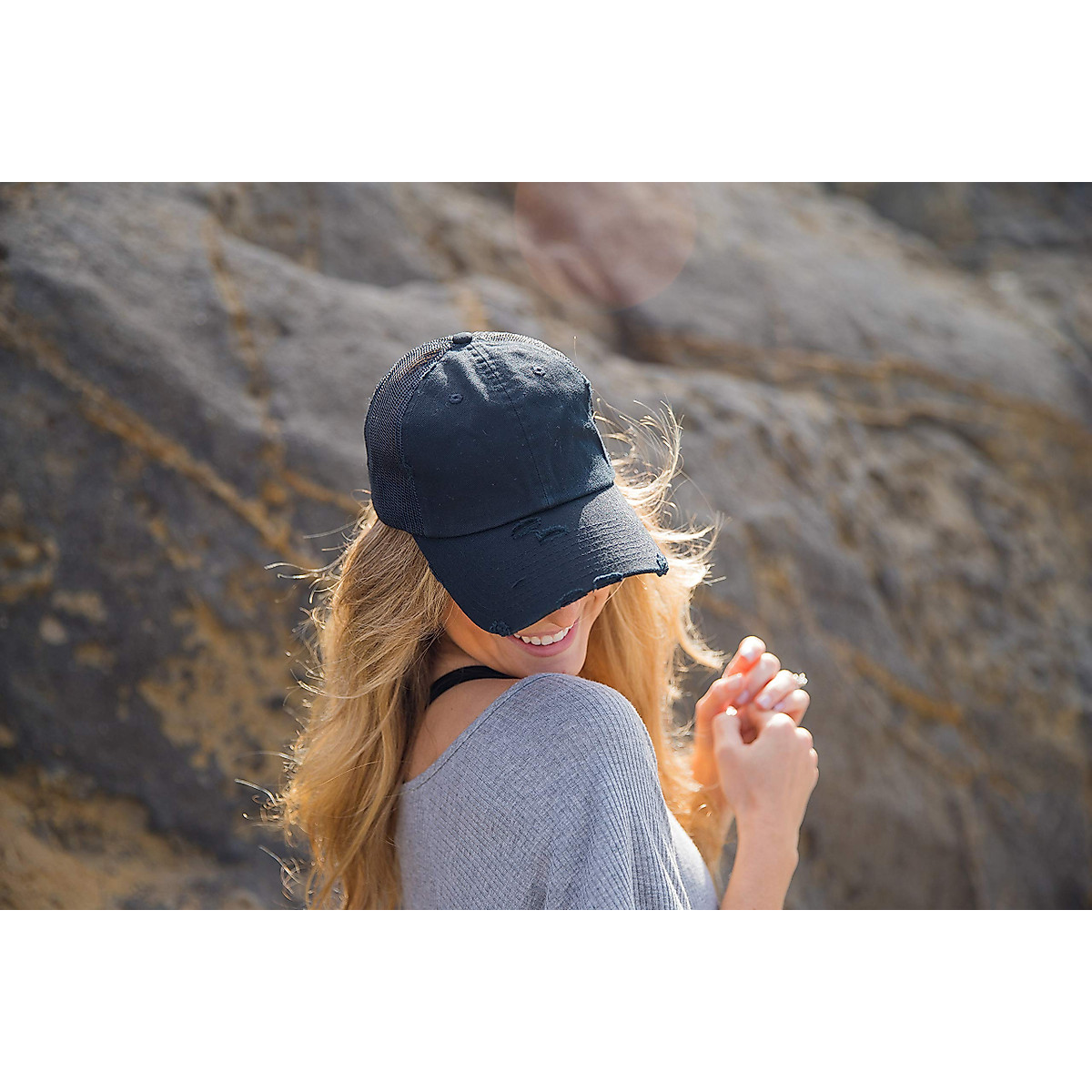 Funky Junque Distressed Trucker Dad Hat - Black